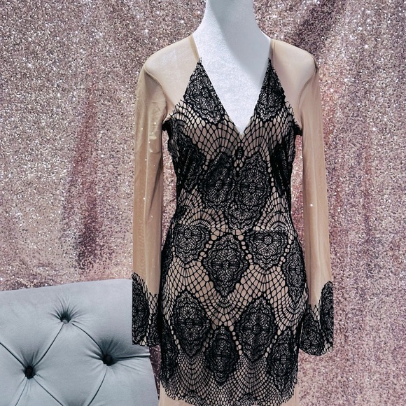 VENUS | Dresses | Barely There Lace And Mesh Dress In Blackbeige By ...
